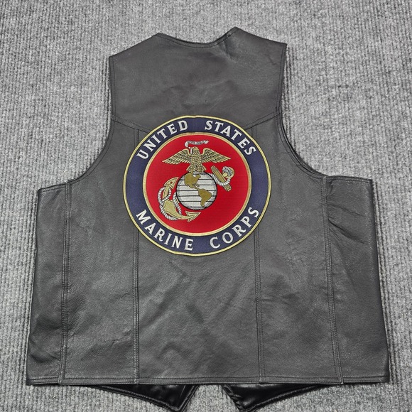 Jackets & Coats | Usmc Leather Vest Mens Xl Black Snap Front Biker ...